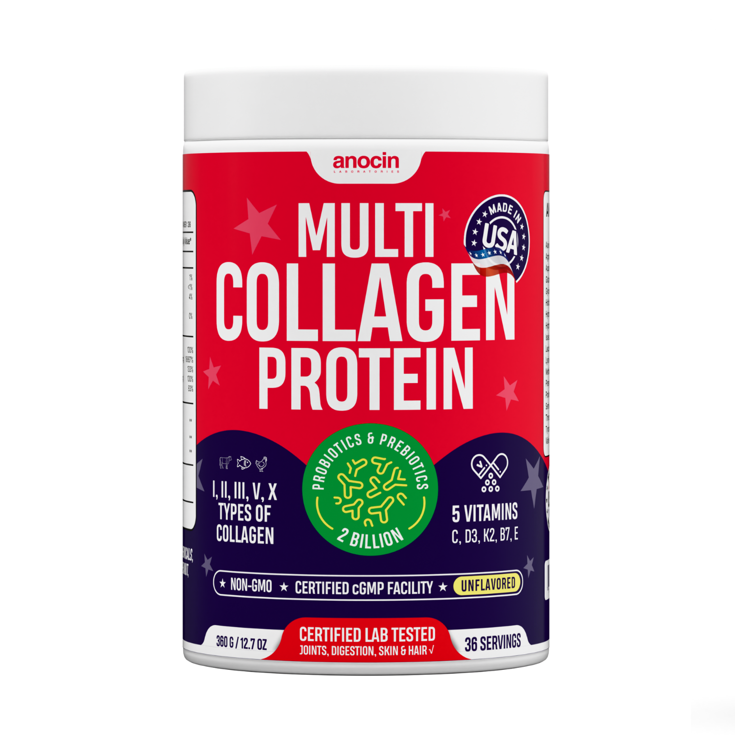 Multi Collagen Protein Peptides (Type I, II, III, V, X) + Vitamins + P ...